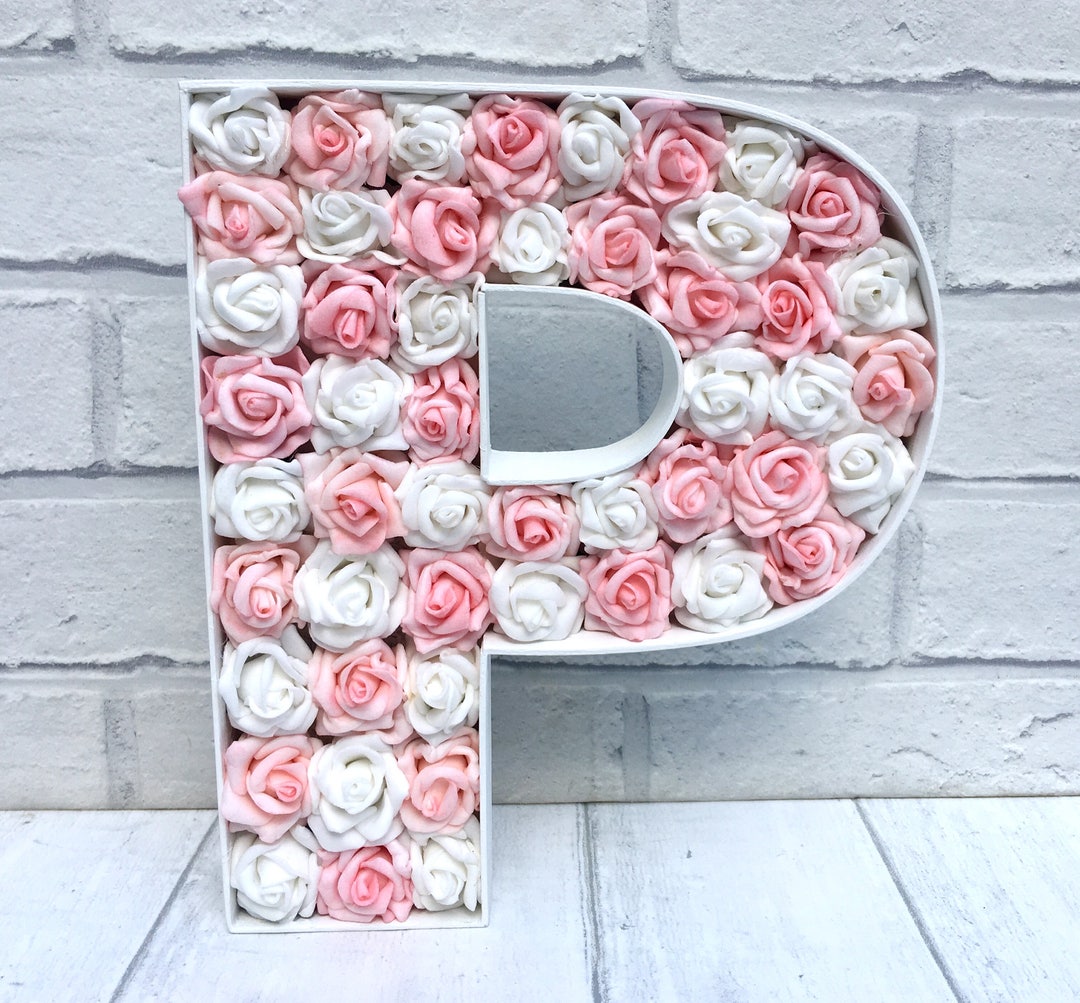 Floral Letter Initial: Pink & White Rose Bridal Shower Decor - Etsy