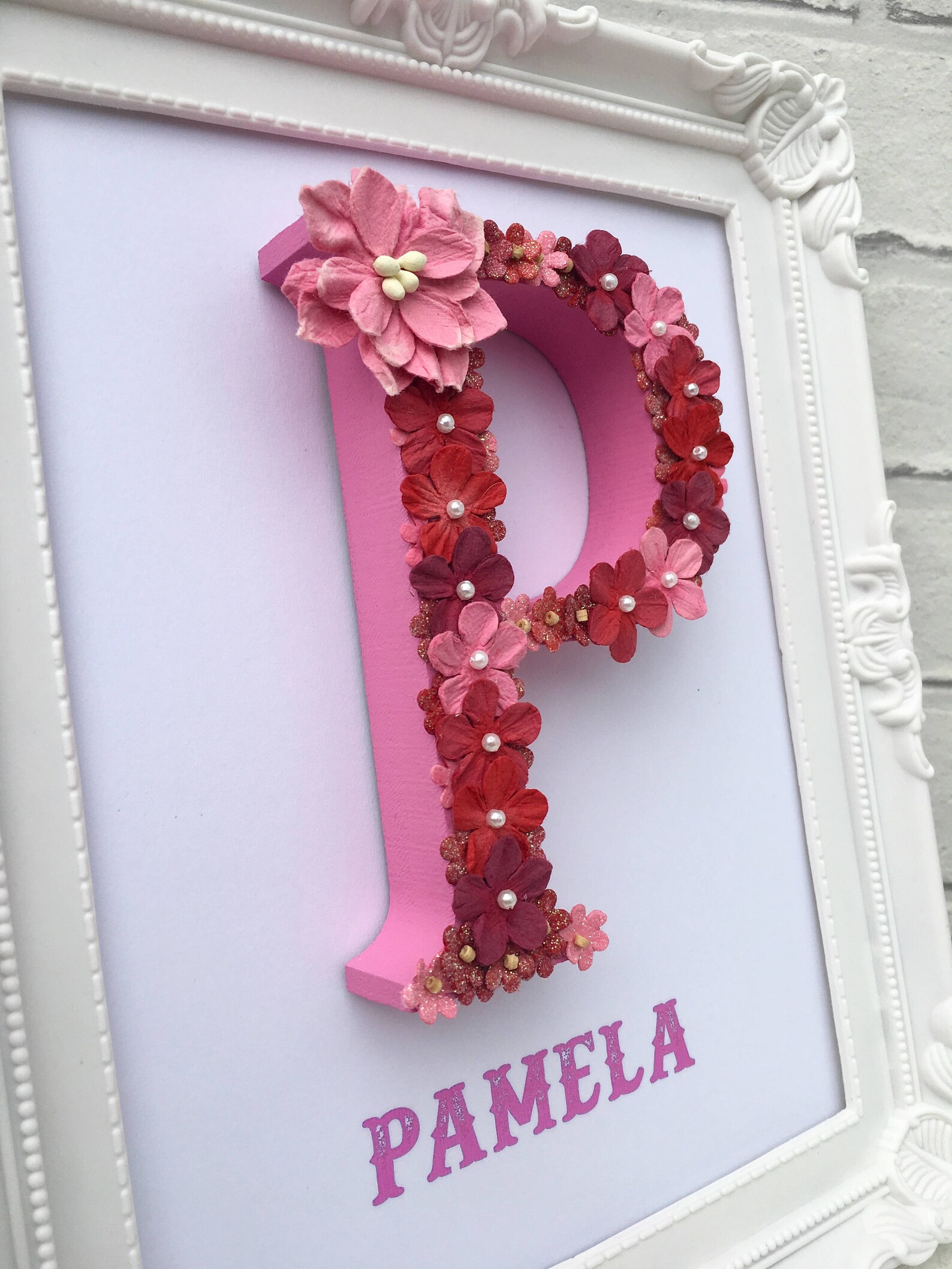 Personalised Initial Frame Pink and Red Name Sign | Etsy