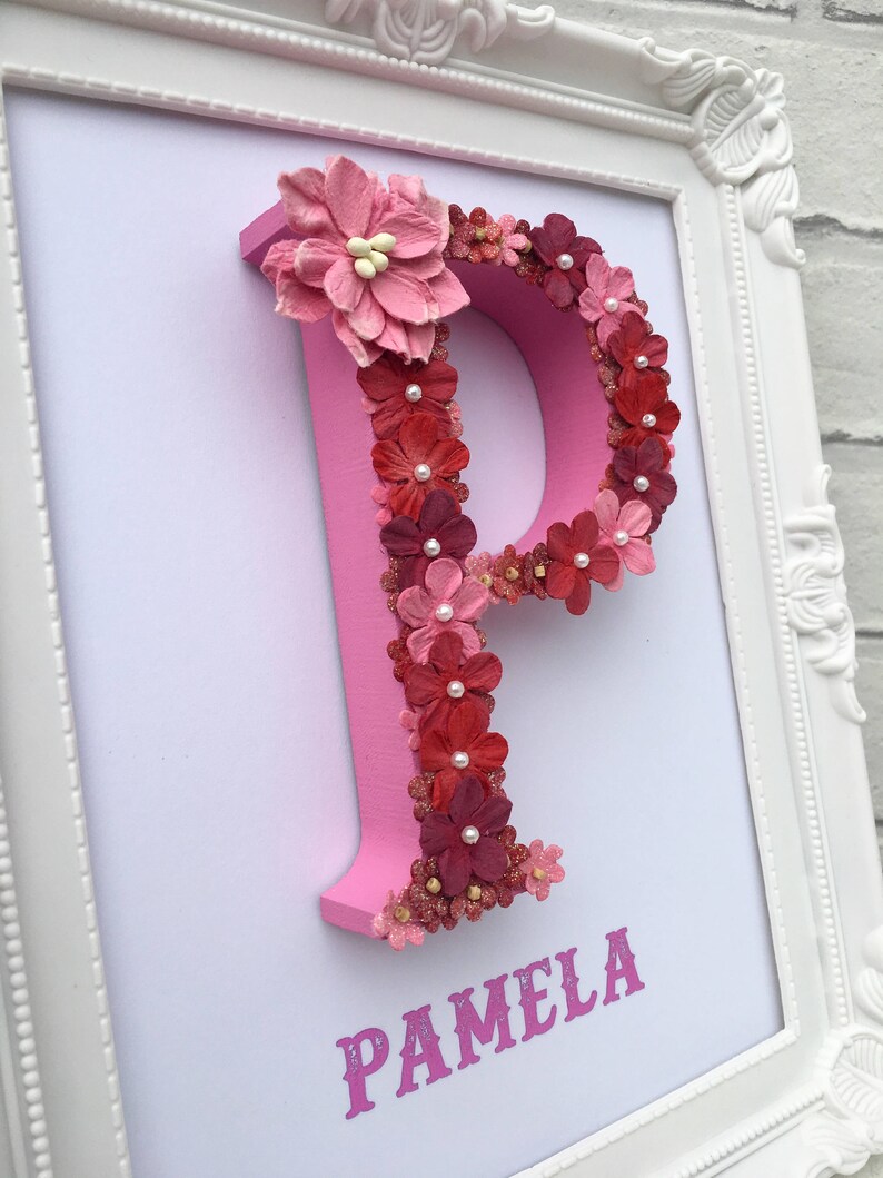 Personalised Initial Frame Pink and Red Name Sign | Etsy