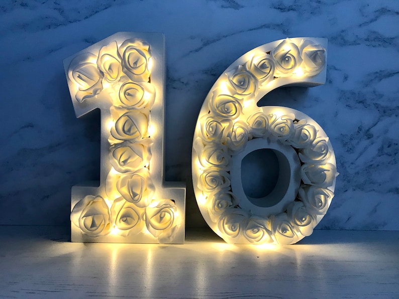 Mosaic Number 16 Light up Number Sixteen Flower Numbers - Etsy