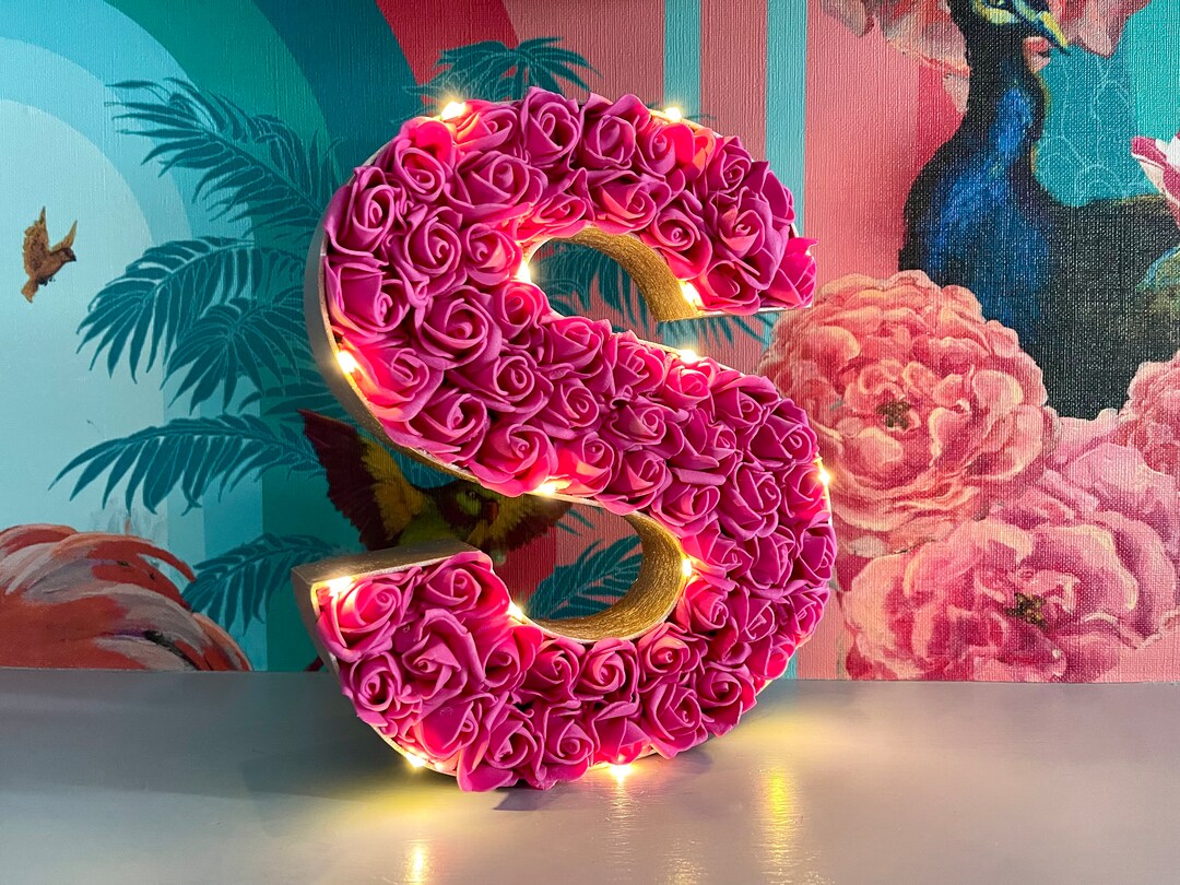 Hot Pink Floral Light up Initial Monogram Sign - Customizable Home ...