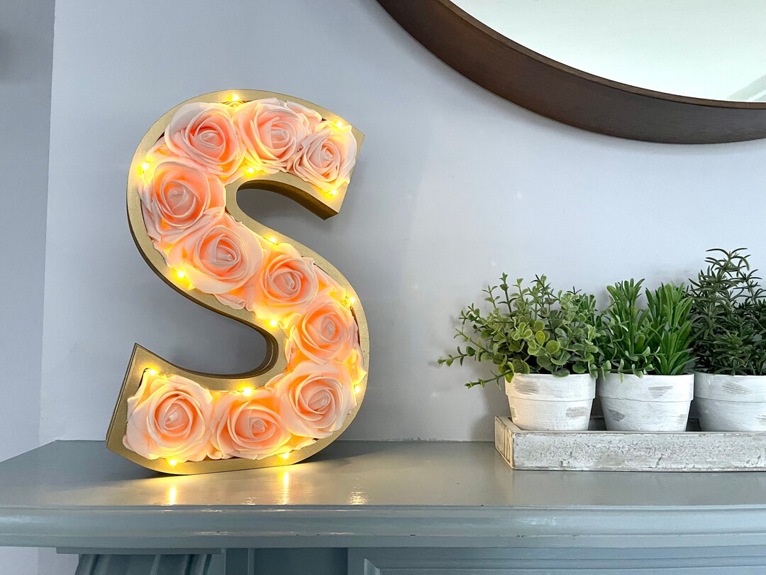 Giant Blush Wedding Letters, 12 Rose Initials, Very Large Light up ...