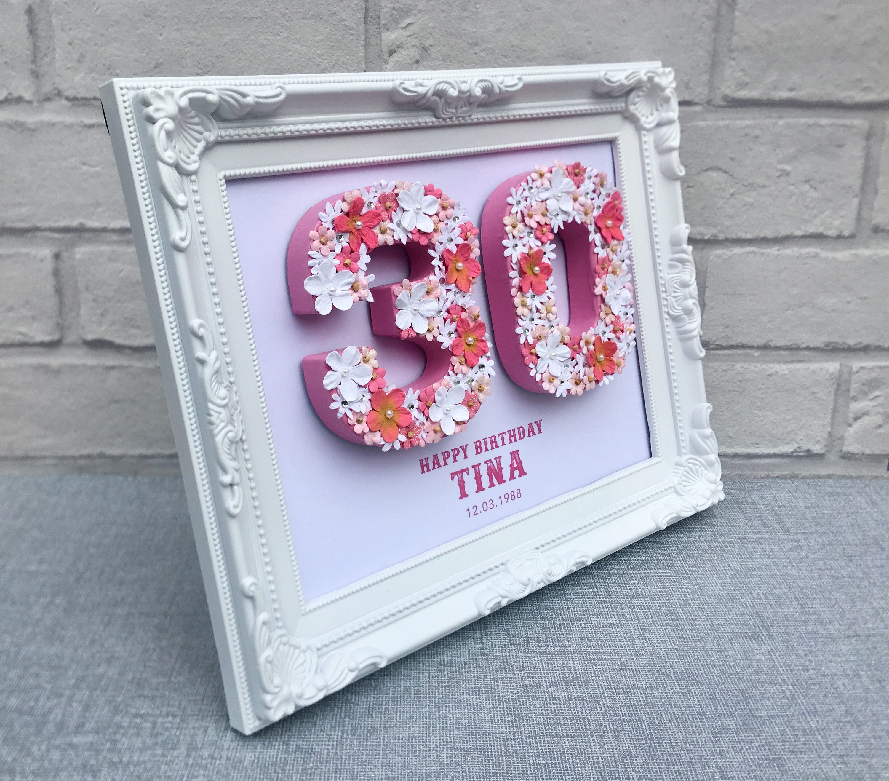 Personalized 30th Birthday Frame: Paper Flower Decoration - Etsy