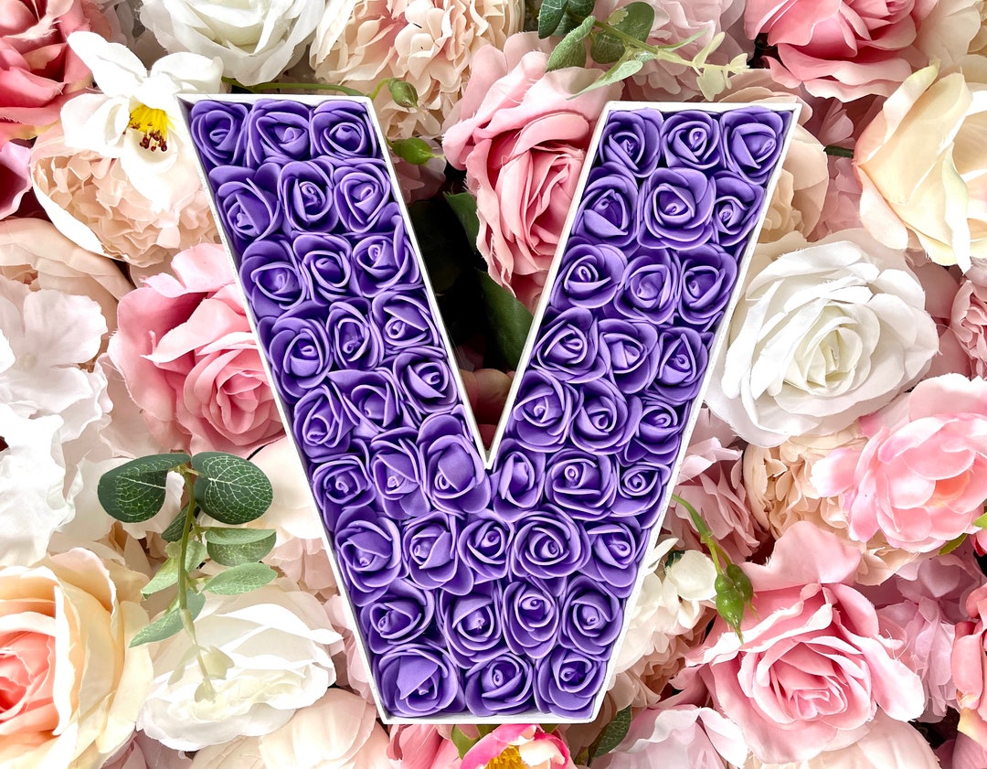 Floral Monogram: Large Wooden Initial With Lilac Roses - Etsy
