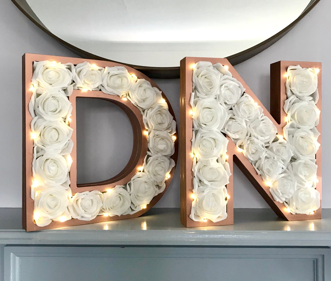 Rose Filled Letters, White Rose Initials, Personalised Copper Gift for ...