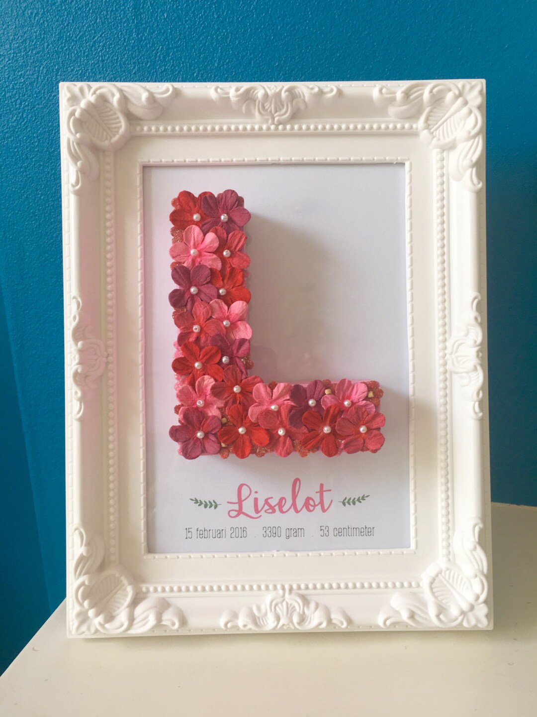 Floral Letter Frame: Pink & Red Paper Flowers, Personalized Nursery ...