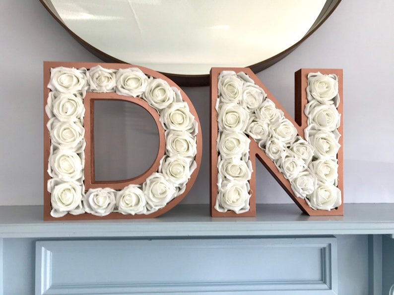 Rose Filled Letters White Rose Initials Personalised Copper - Etsy