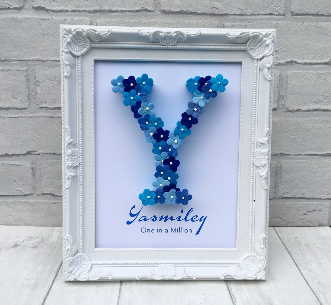 Blue Floral Letter Frame: Personalized Nursery Decor - Etsy
