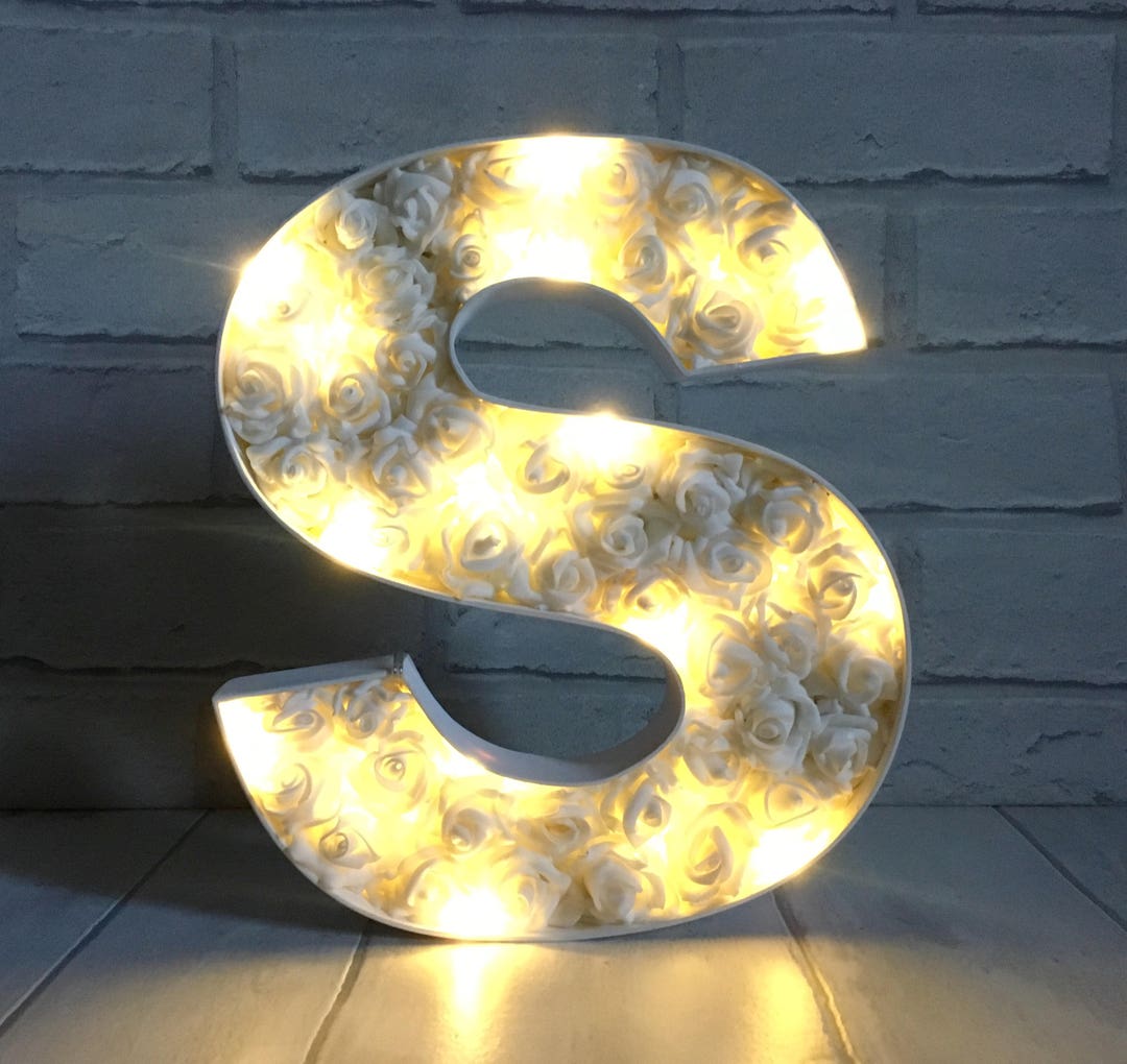 Light up Letter S Decor: Rose Initial, Nursery Light - Etsy