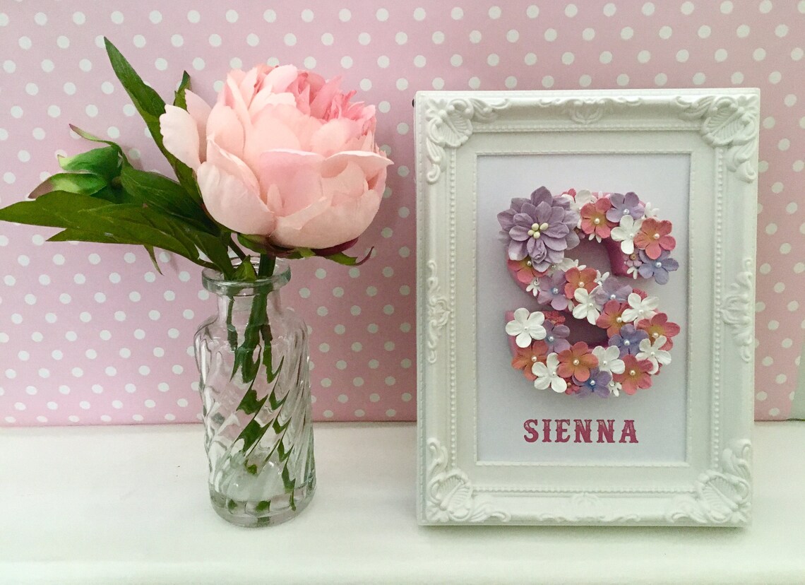 Custom Floral Letter Vintage Name Frame Nursery Floral | Etsy
