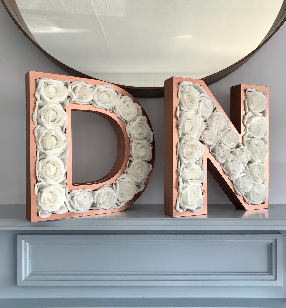 Rose Filled Letters, White Rose Initials, Personalised Copper Gift for ...