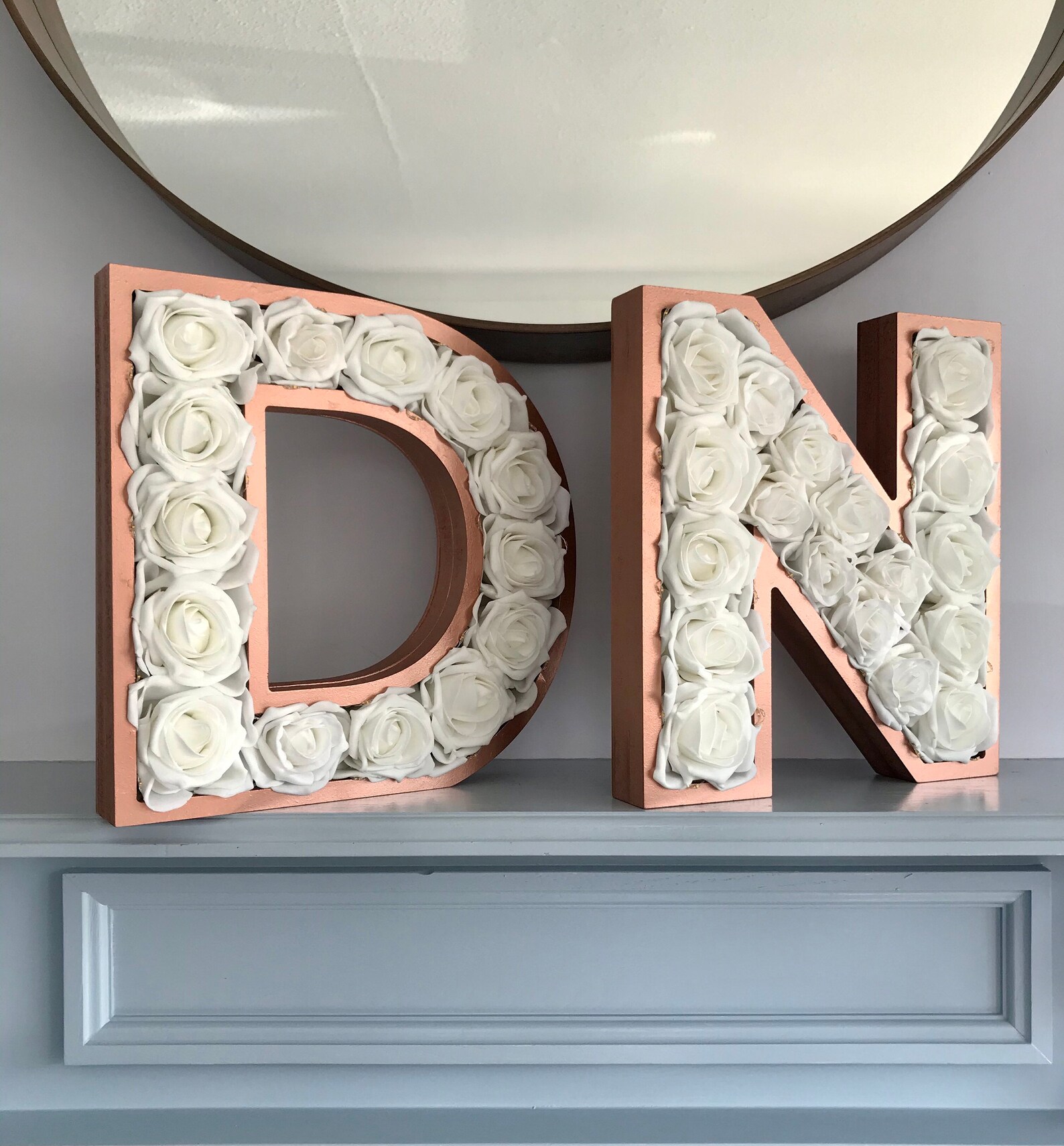 Rose Filled Letters White Rose Initials Personalised Copper - Etsy