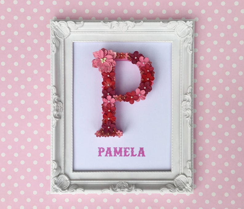 Personalised Initial Frame Pink and Red Name Sign | Etsy