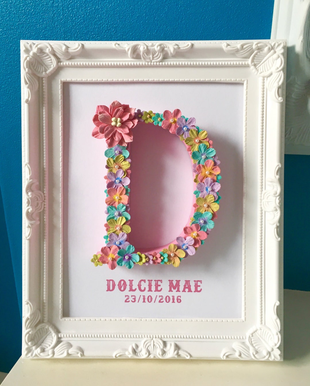 Floral Letter Frame: Multicoloured Paper Flower, Personalized Name Gift ...
