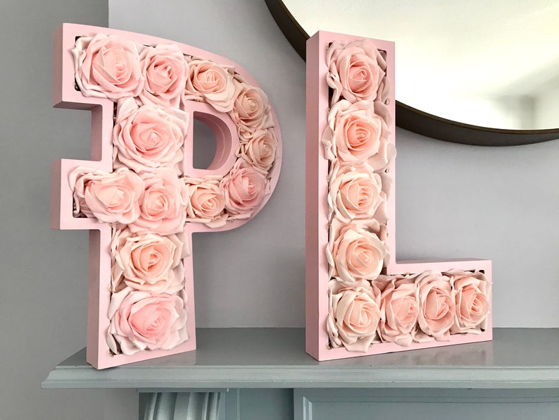 30cm Floral Name Sign, Giant Pink Rose Letters, Light up Flower ...