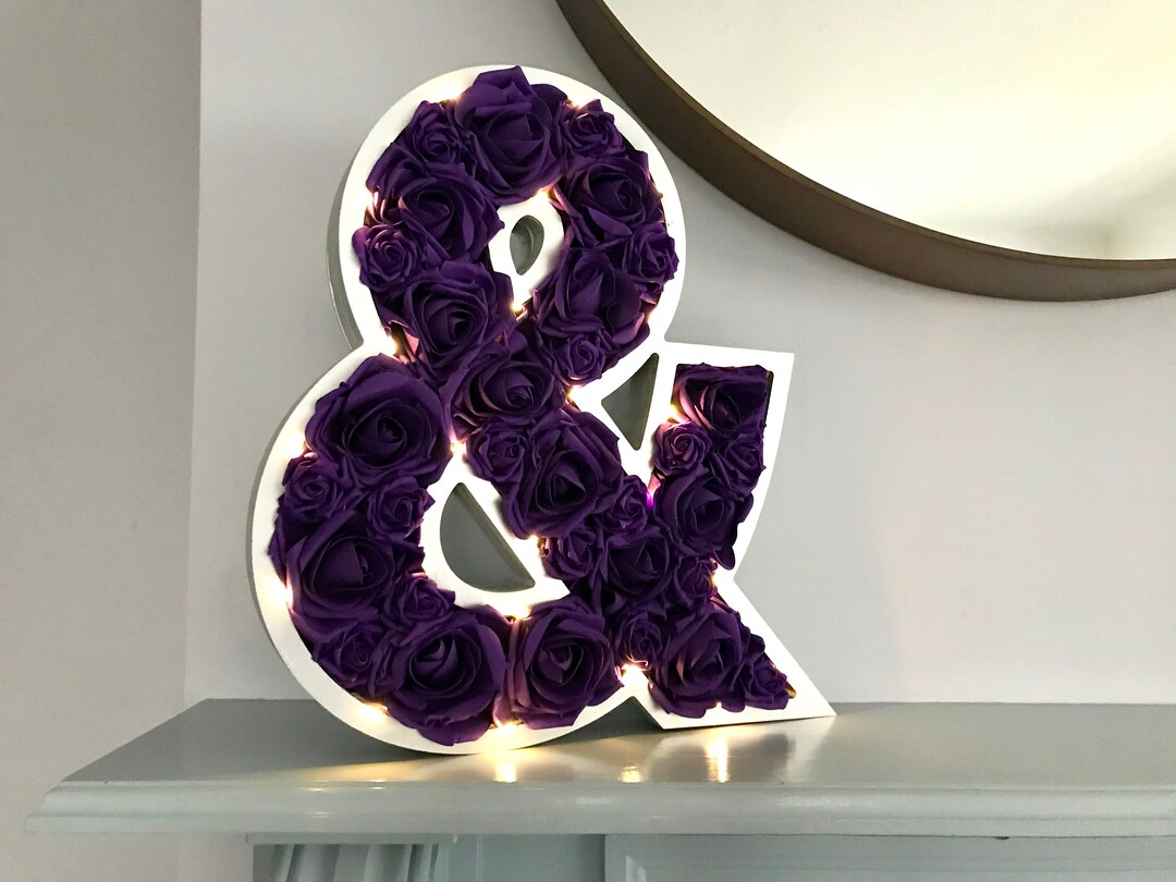 Floral Letter Initial, Purple Rose Decor, LED Lit, 40cm - Etsy