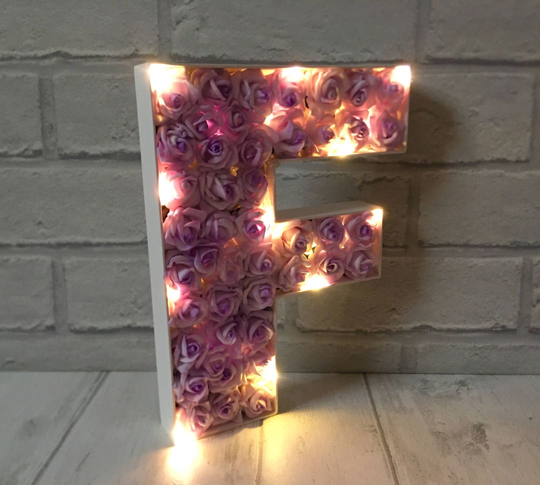 Light up Letter F, Wooden Letter F, Freestanding Letter F, Lilac Rose ...