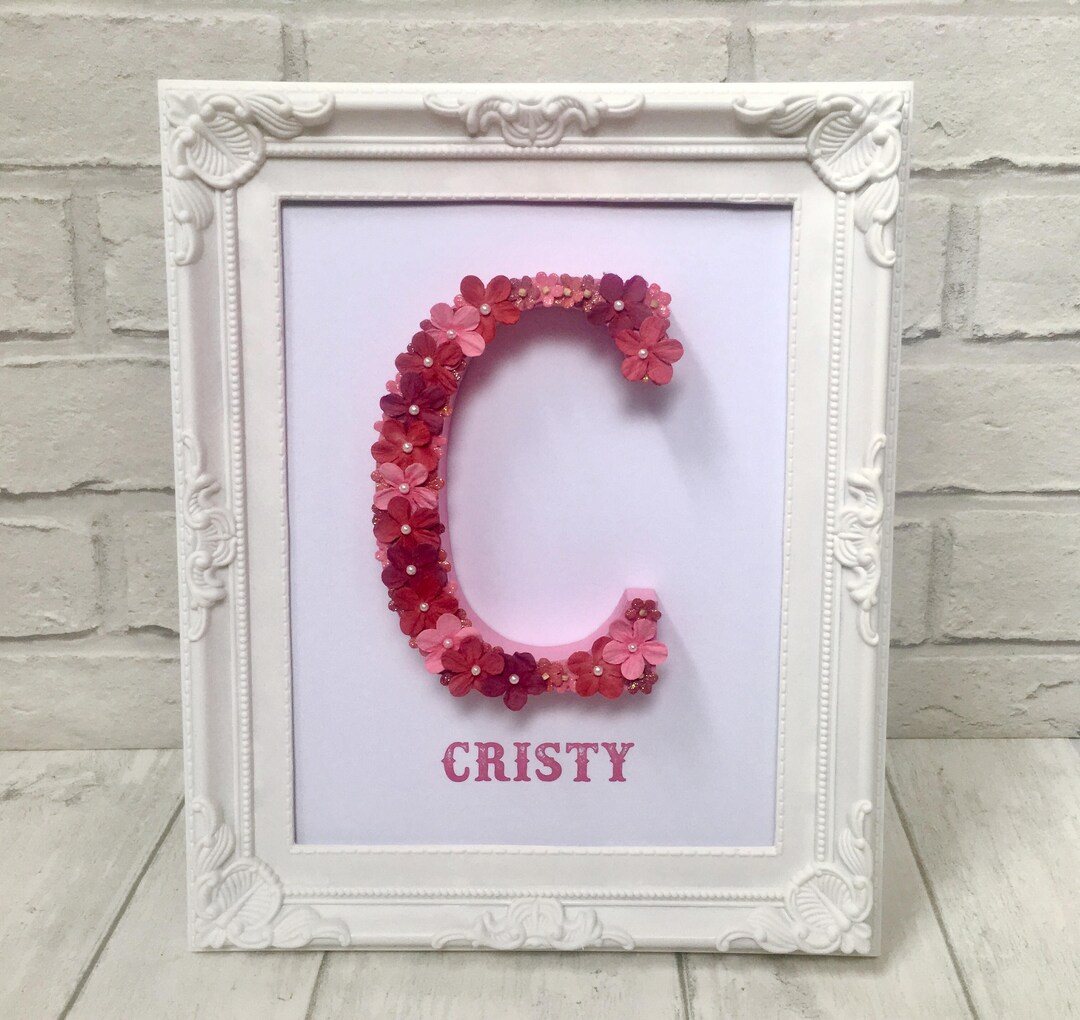 Floral Letter Name Frame: Personalized Pink & Red Ornament - Etsy