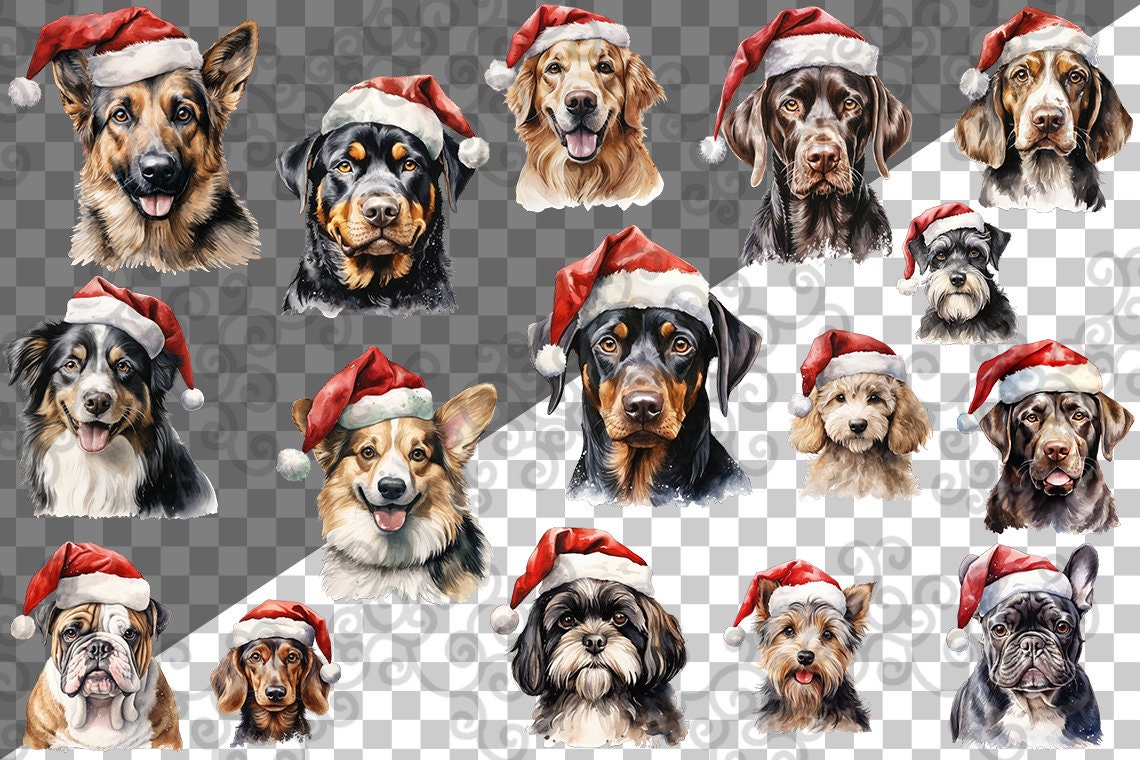 Watercolor Santa Dogs Clipart Cute Christmas Dogs PNG Format - Etsy