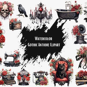 Watercolor Gothic Antique Clipart Vintage PNG Format Instant Download ...