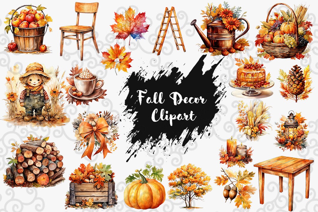 Watercolor Fall Decor Clipart Autumn Watercolor in PNG Format Instant ...