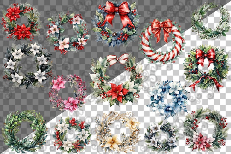Watercolor Christmas Wreath Clipart Winter Cute Watercolor PNG Format ...