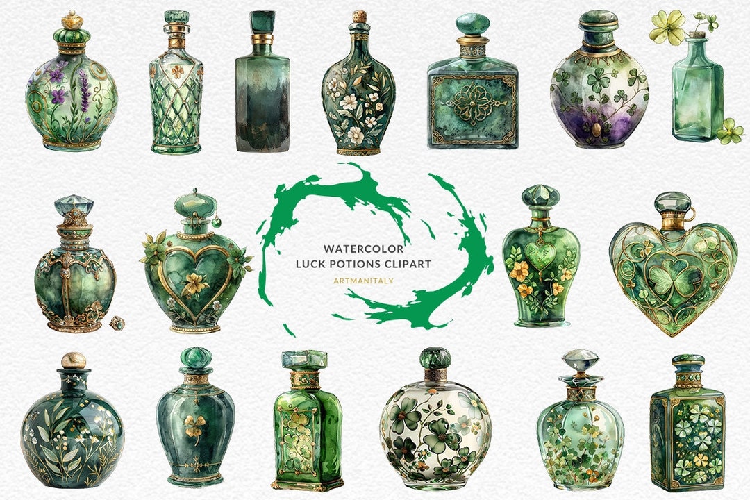 Watercolor Luck Potions Clipart_part 2 St Patrick's Day Magic Potion ...