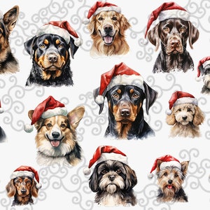 Watercolor Santa Dogs Clipart Cute Christmas Dogs PNG Format - Etsy