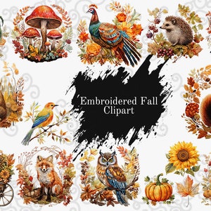 Embroidered Fall Animal Clipart - Autumn Cute Embroidery PNG Format ...