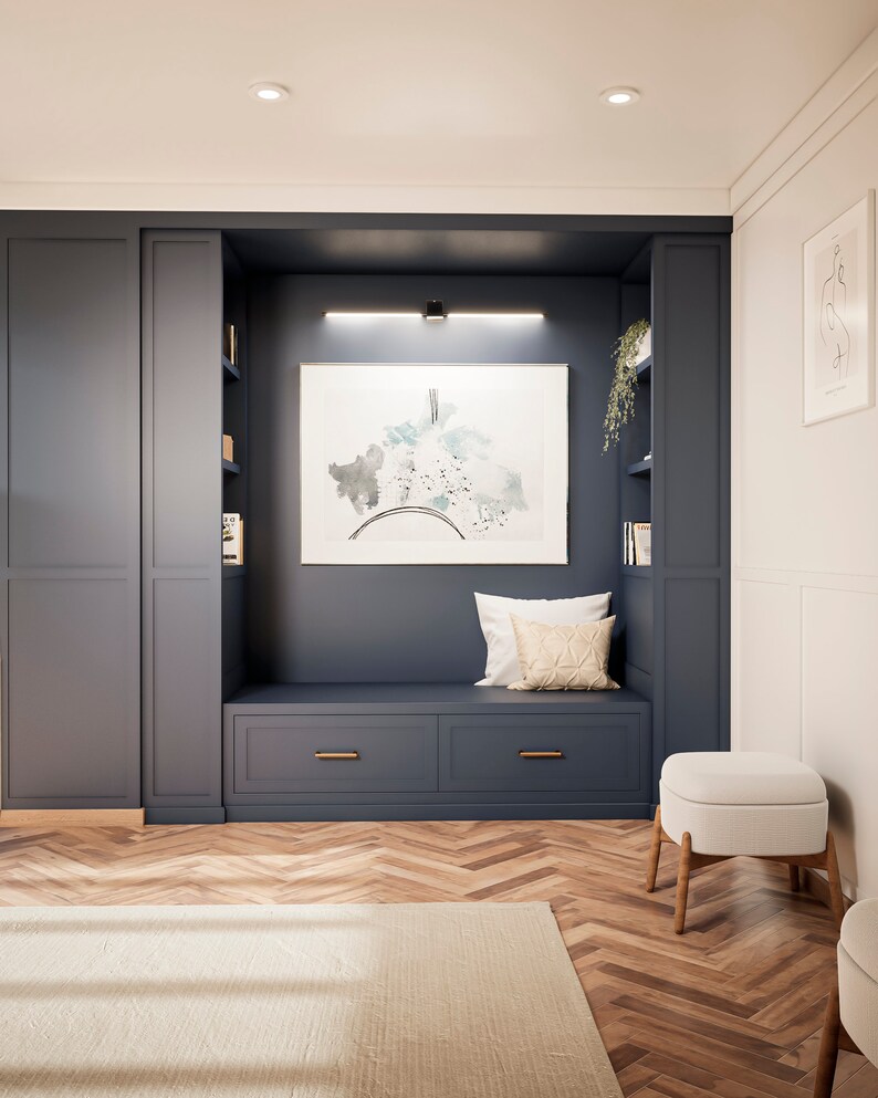 Custom Reading Nook With Front Drawers and Two Bookshelves: Your Cozy ...