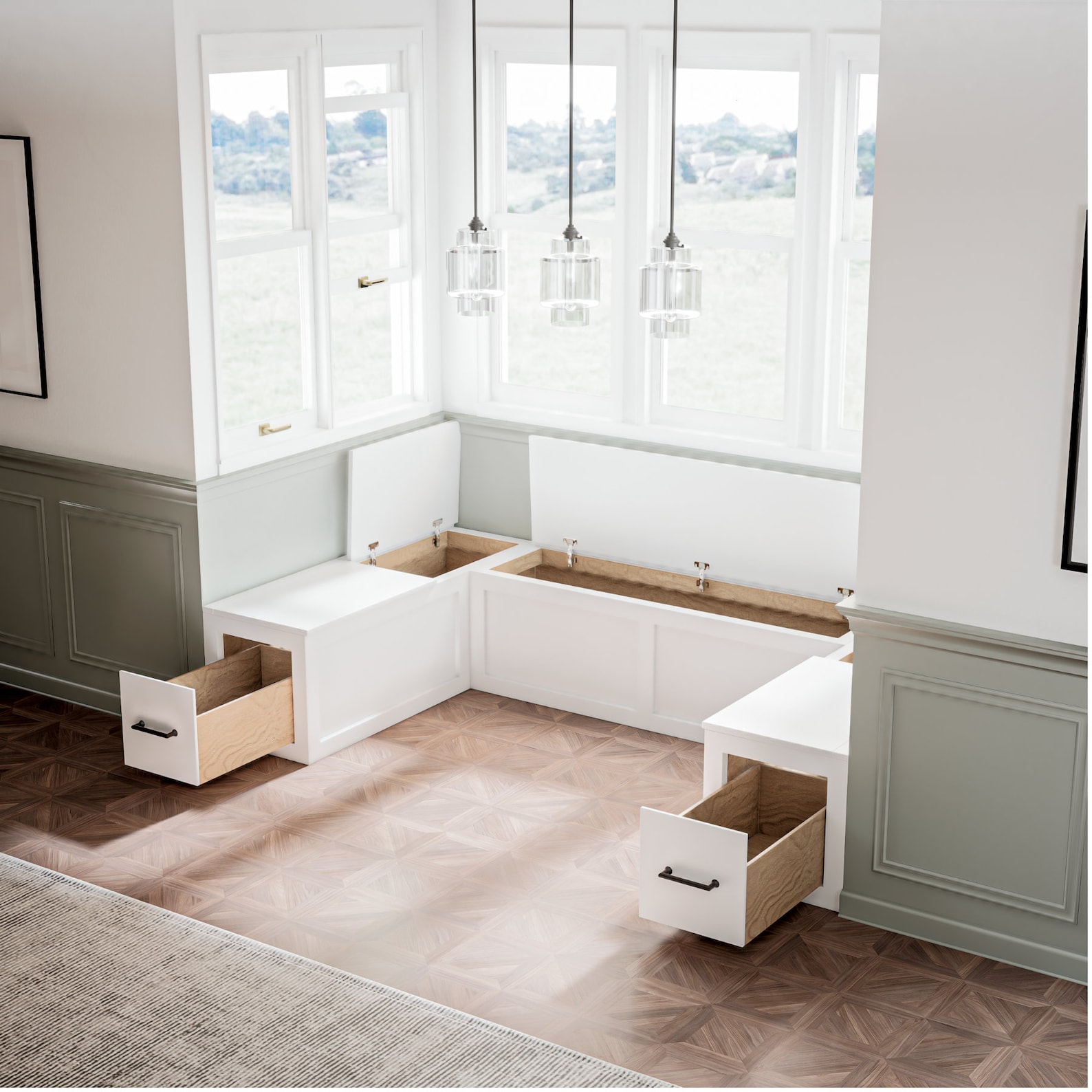 Custom-made U-shaped Breakfast Nook With Storage and Lifting Tops ...