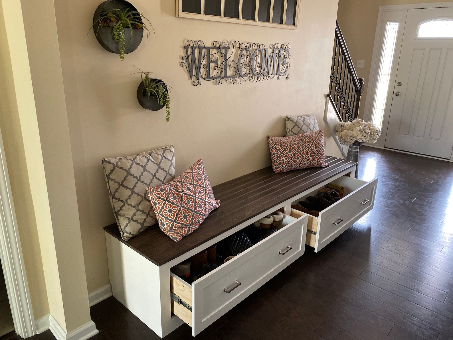 Custom Shaker Mudroom Entryway Bench With Front Drawers - Storage Bench ...