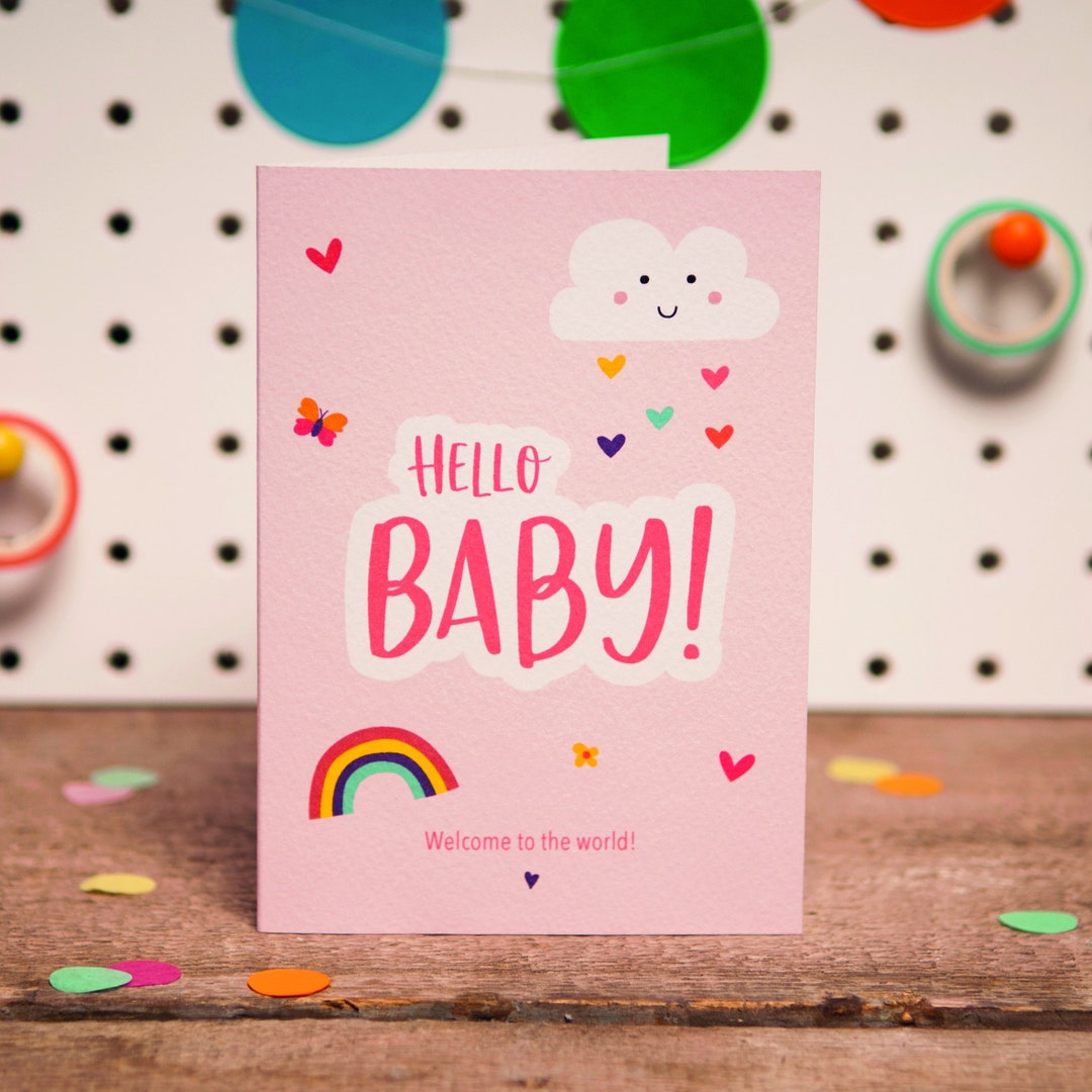 Pink Hello New Baby Girl Card - Etsy