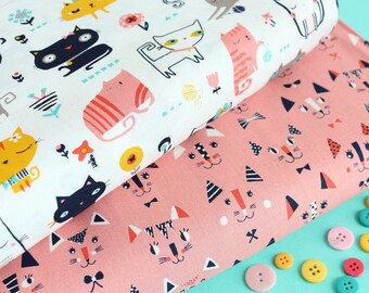 Cat print fabric | Etsy