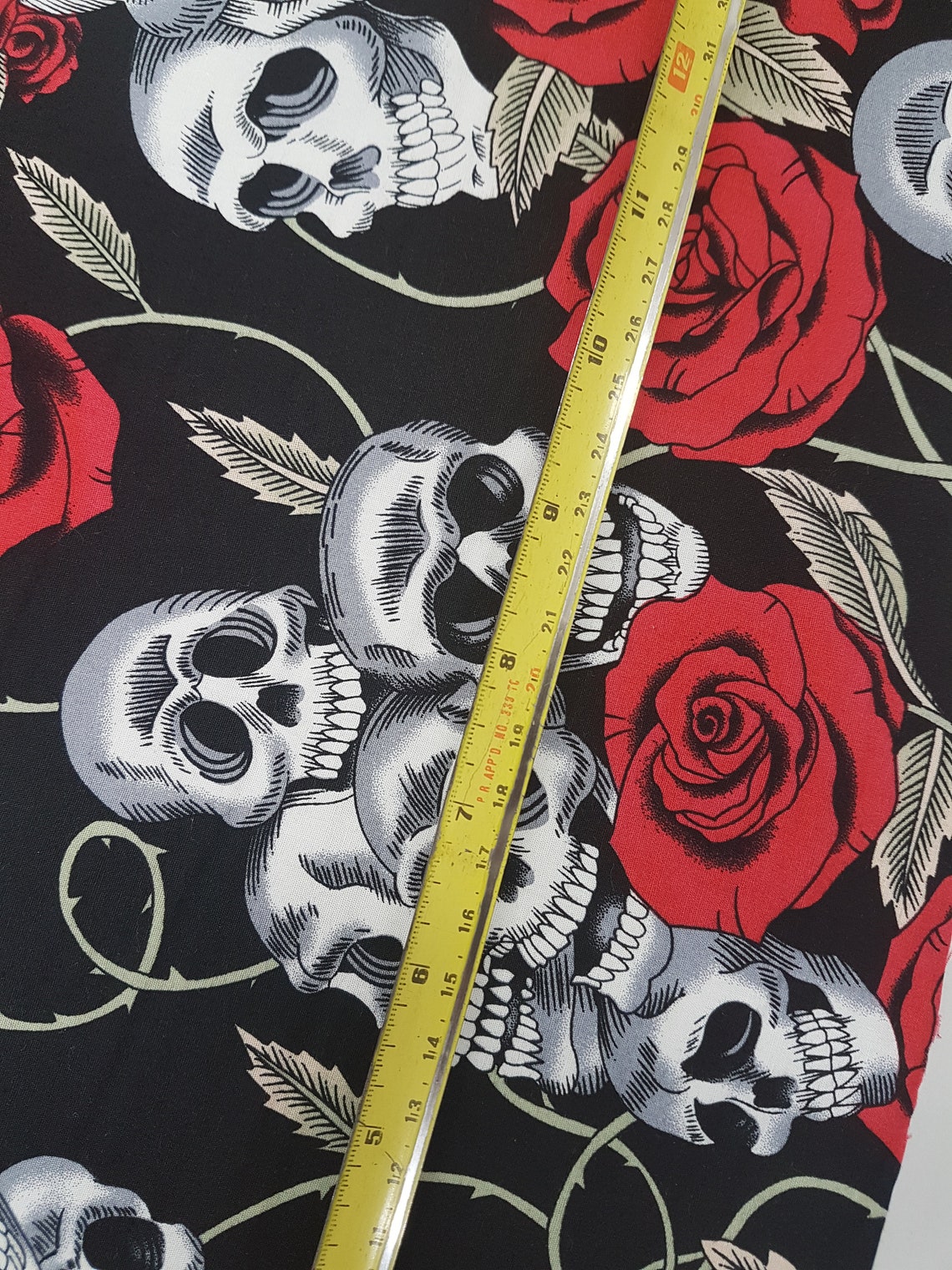 Skull Skeletons and Roses Cotton Fabric Black Red Green Goth - Etsy