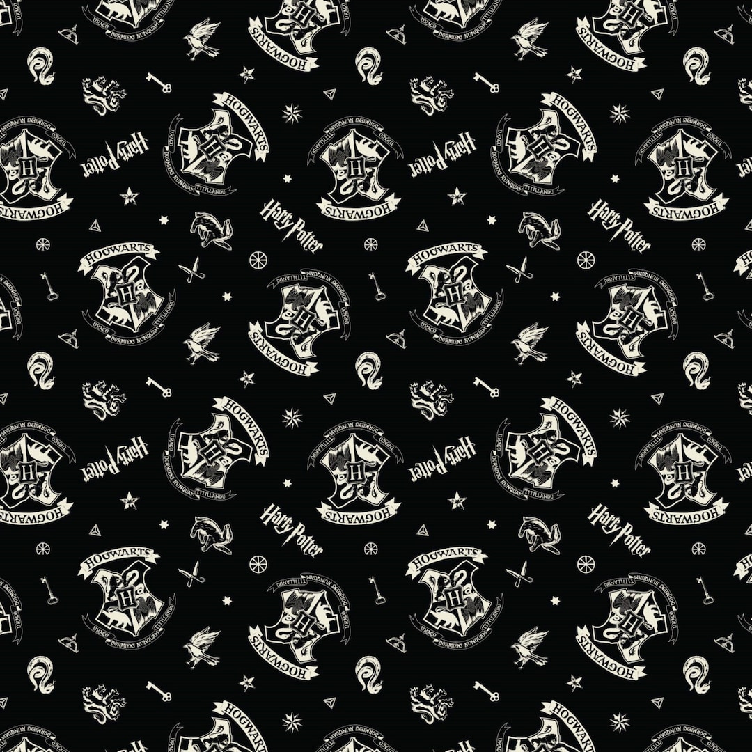 Harry Potter Fabric, Hogwarts Fabric on Black, 100% Cotton Fabric ...