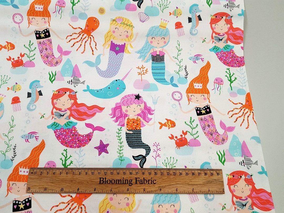 Mermaid Fabric, Sea Life Fabric, Under the Sea Fabric 100% Woven Cotton ...