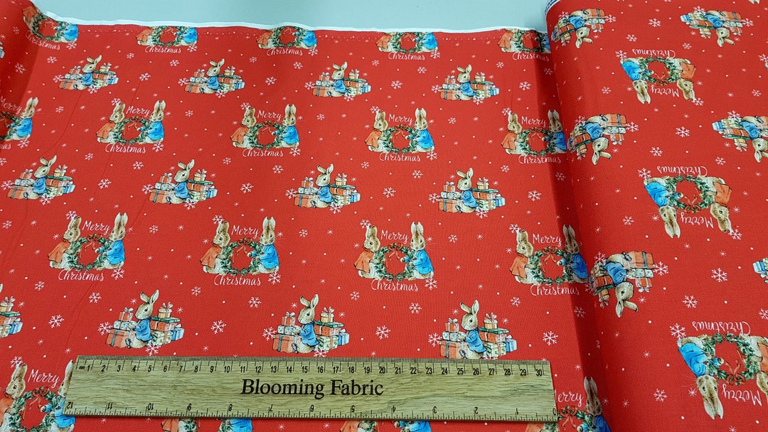 Peter Rabbit Fabric, Christmas Fabric, Flopsy Mopsy Bunny Fabric 100% ...