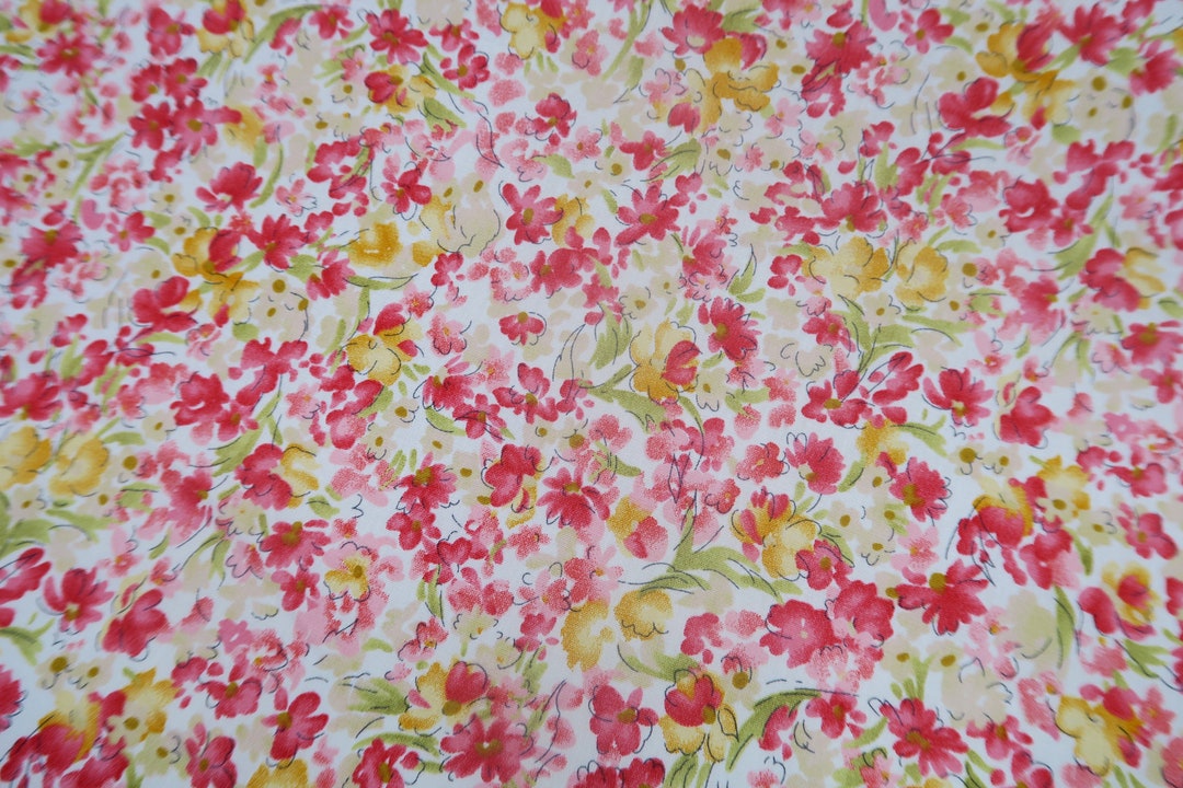 Red Floral Fabric, Small Flower Print Cotton, 100% Cotton Print, Craft ...