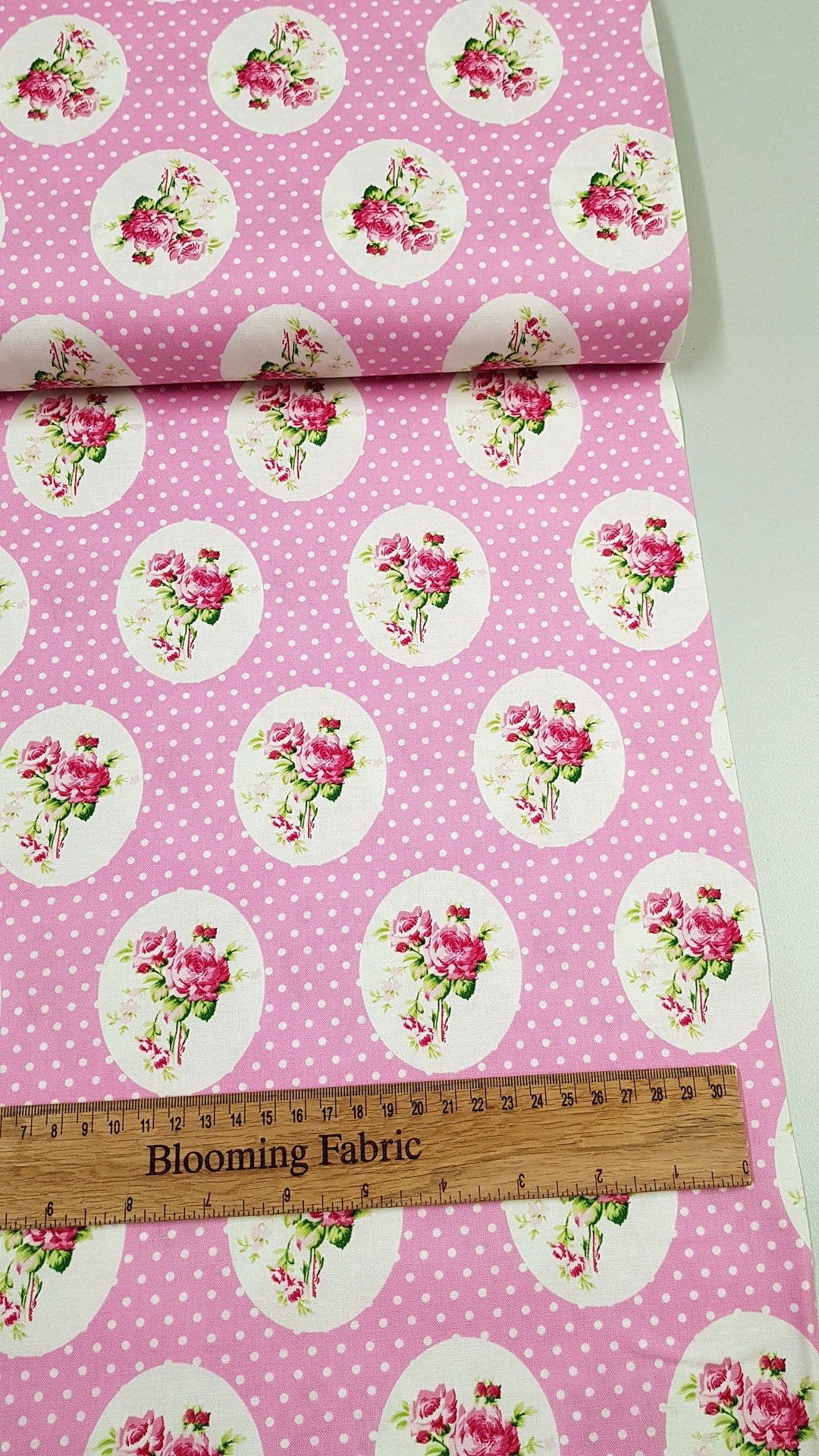 Rosen Stoff Blumen rosa Punktestoff, Vintage Blumendruck Baumwolle, 100 ...