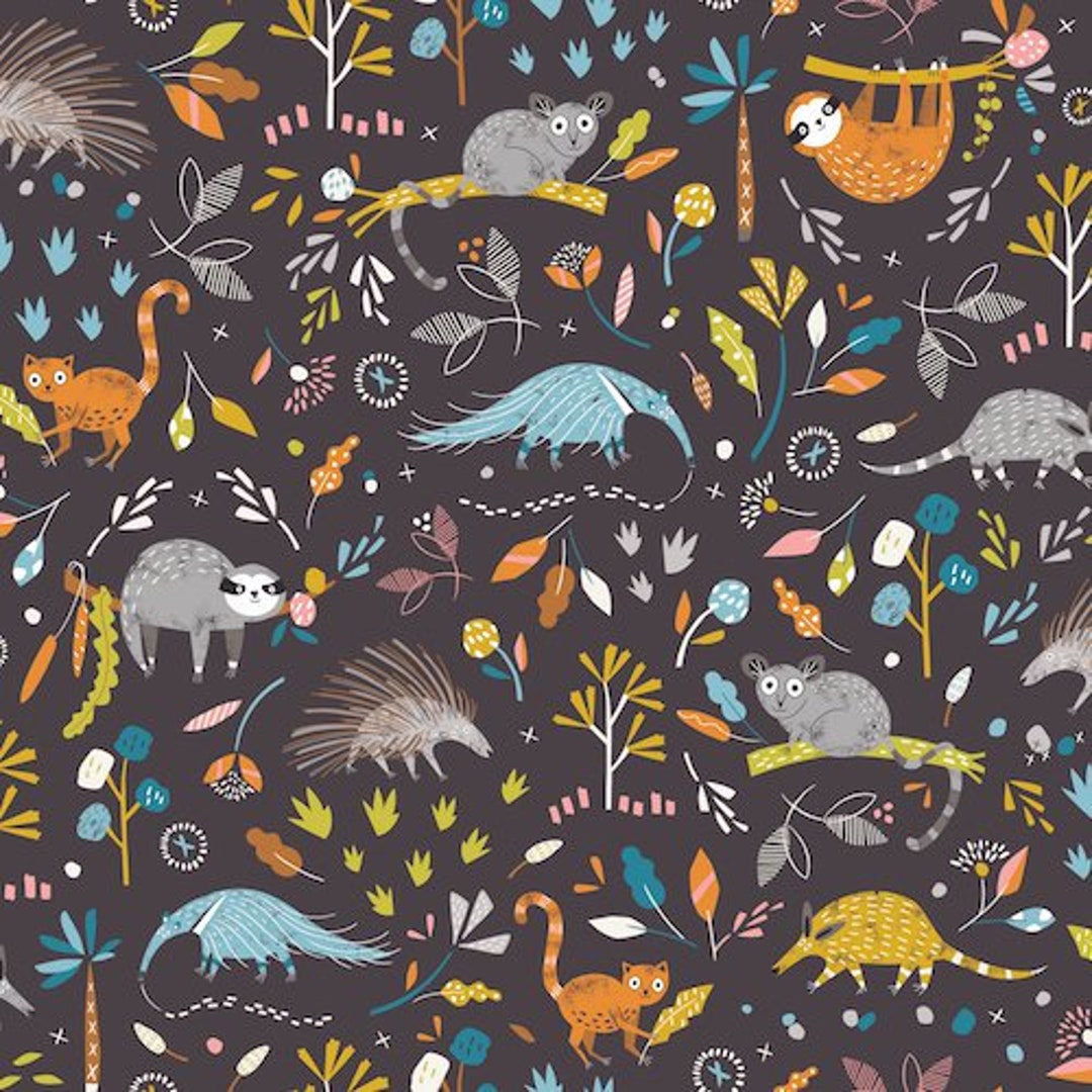 Animal Fabric, Anteater Fabric, Sloth Fabric 100% Cotton Print, Craft ...