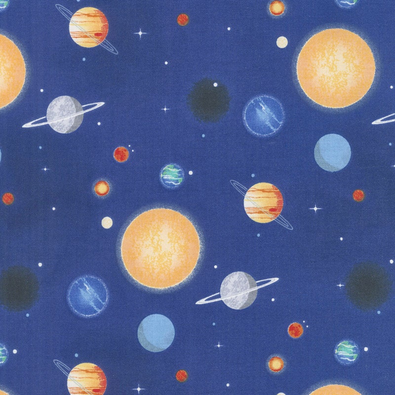 Space fabric Planets Blue fabric Out of this World with | Etsy