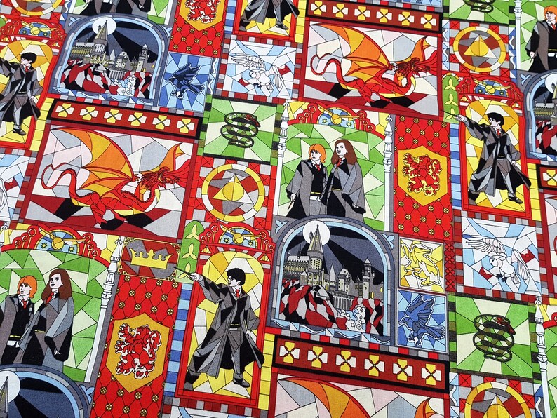 Harry Potter Fabric Hogwarts Fabric Mosaic Window Art 100% - Etsy
