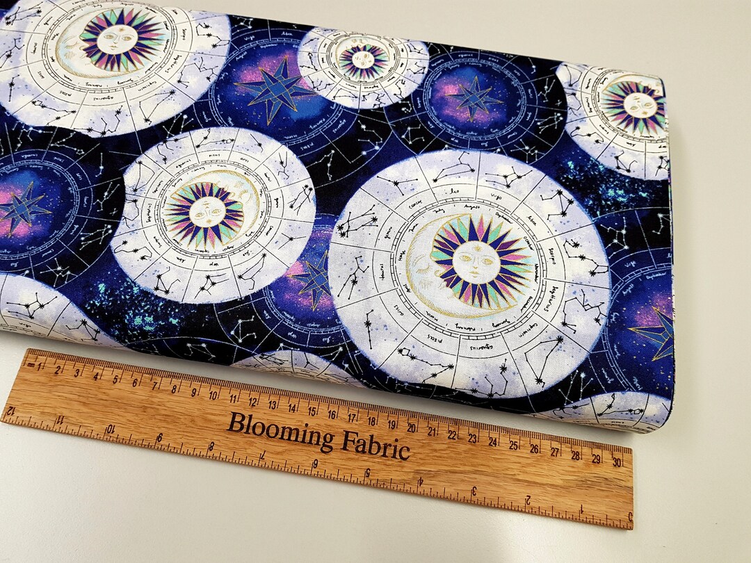 Astrology Fabric, Star Sign Fabric, Magical Galaxy, Metallic Fabric ...