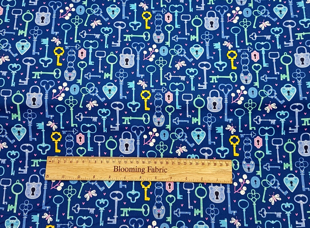 Cotton Fabric, Treasure Fabric, Lock and Key Fabric 100%, Craft and ...