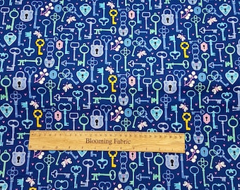 Key Fabric Antique Skeleton Key Silhouettes on White by - Etsy