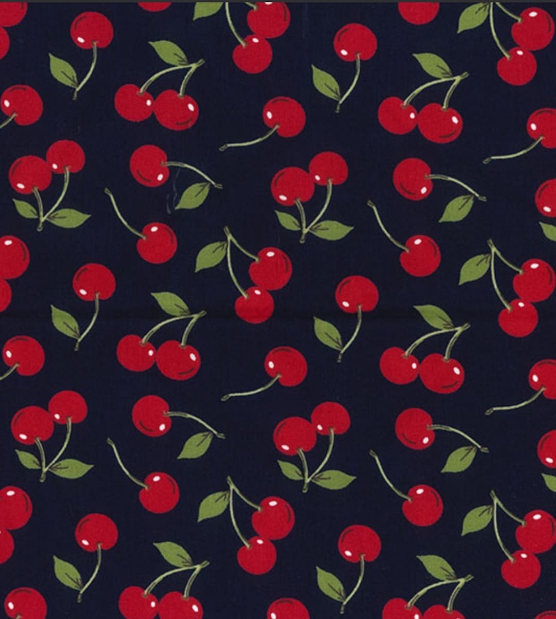 Cherry Fabric, Navy 100% Cotton Print, Craft and Clothing, Quilting ...