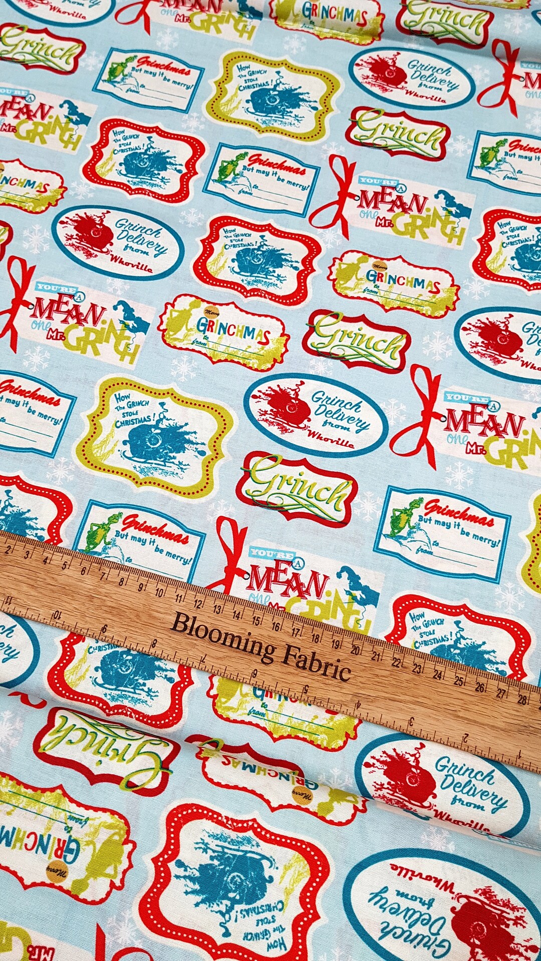 Grinch Christmas Tags, How the Grinch Stole Christmas 100% Cotton Yard ...