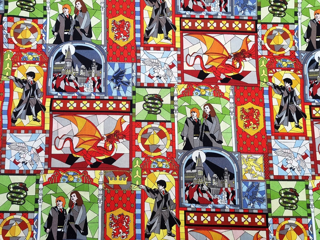Harry Potter Fabric, Hogwarts Fabric, Mosaic Window Art, 100% Cotton ...