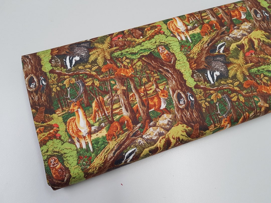 Animals Fabric, Realistic Animals in Woods, 100% Cotton Craft and ...